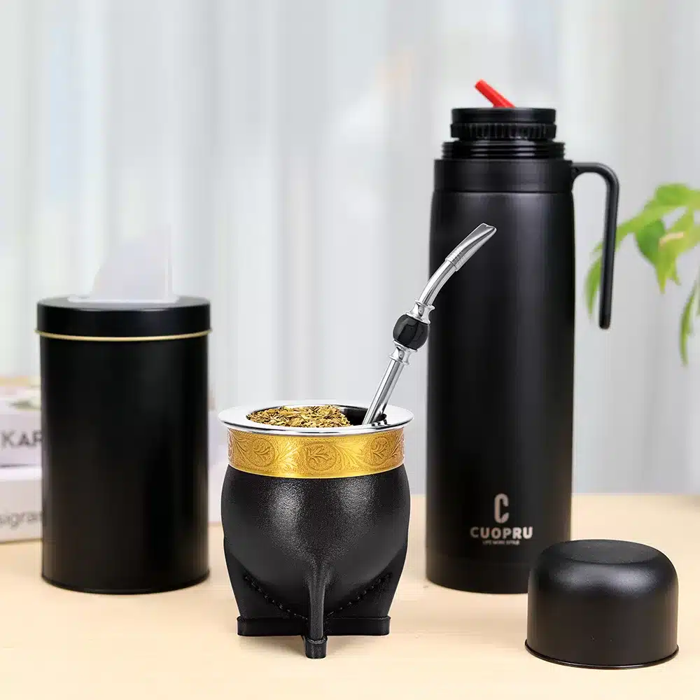 Imperial Yerba Mate Gourd with Thermos, Containers, and Bombilla Straw ...